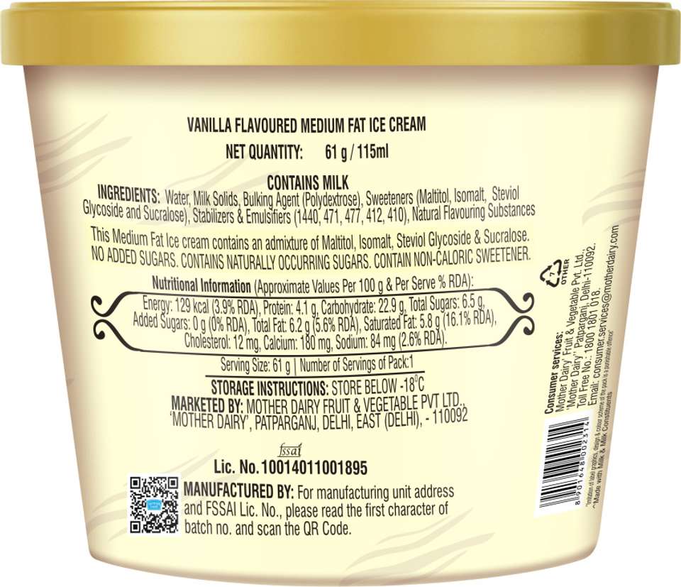 Mother Dairy Vanilla Dietz Vanilla Ice Cream Price in India - Buy ...