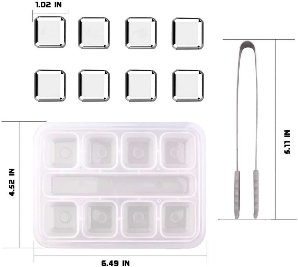 Modinity Stainless Steel 8PC ICE Cube Whiskey Stones Ice Cubes with ...