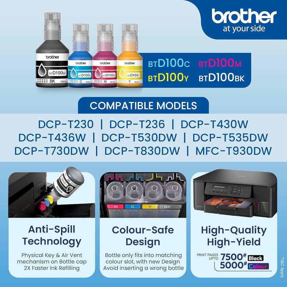 brother Original Ink Bottles BTD100 For T230 T430W T530DW T730DW T930DW ...