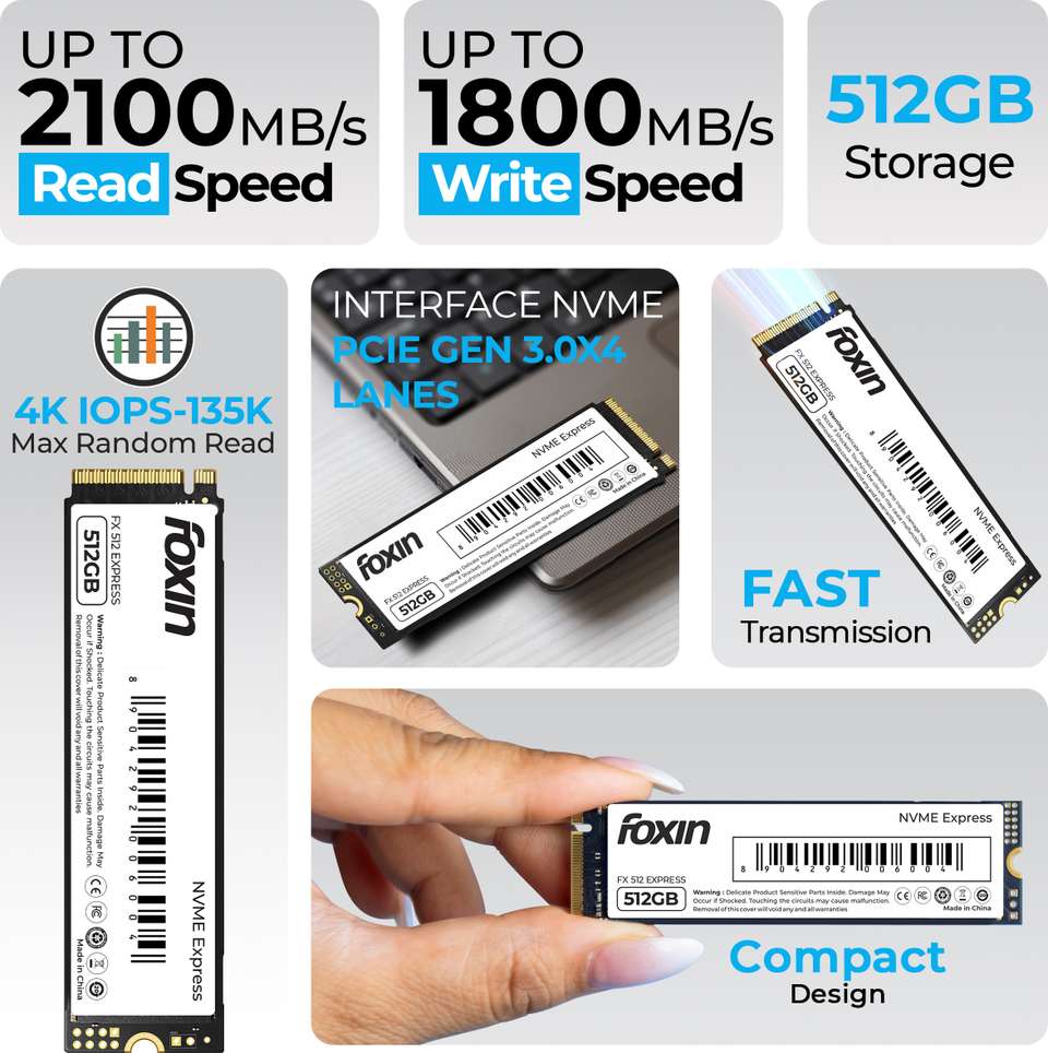 Foxin NVME 512 GB All in One PC's, Desktop, Laptop Black PCIe NVMe ...