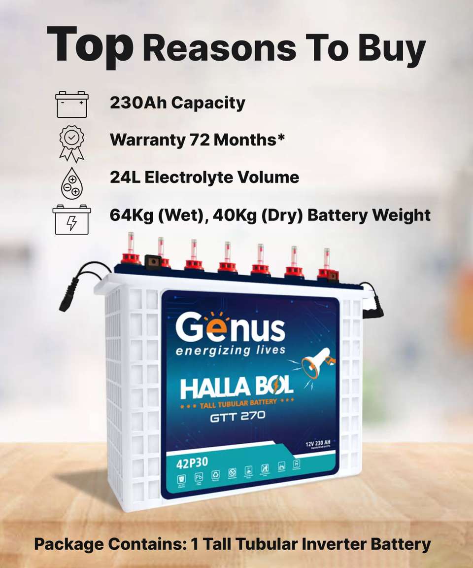 Genus 72 Months Warranty Tubular Inverter Battery Price in India - Buy ...