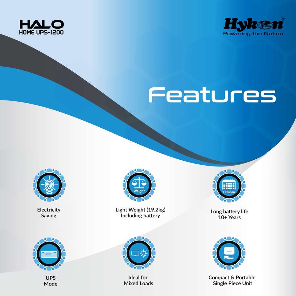 Hykon Halo 1200 Halo 1200 Inbuilt Lithium Ion battery Inverter with 60 ...