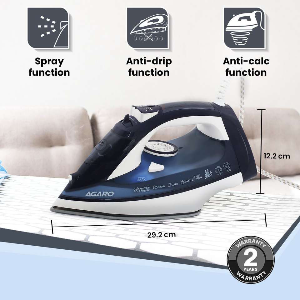 AGARO Royal Steam Iron, 2000W, Ceramic Coated Sole Plate, Fast Heating ...