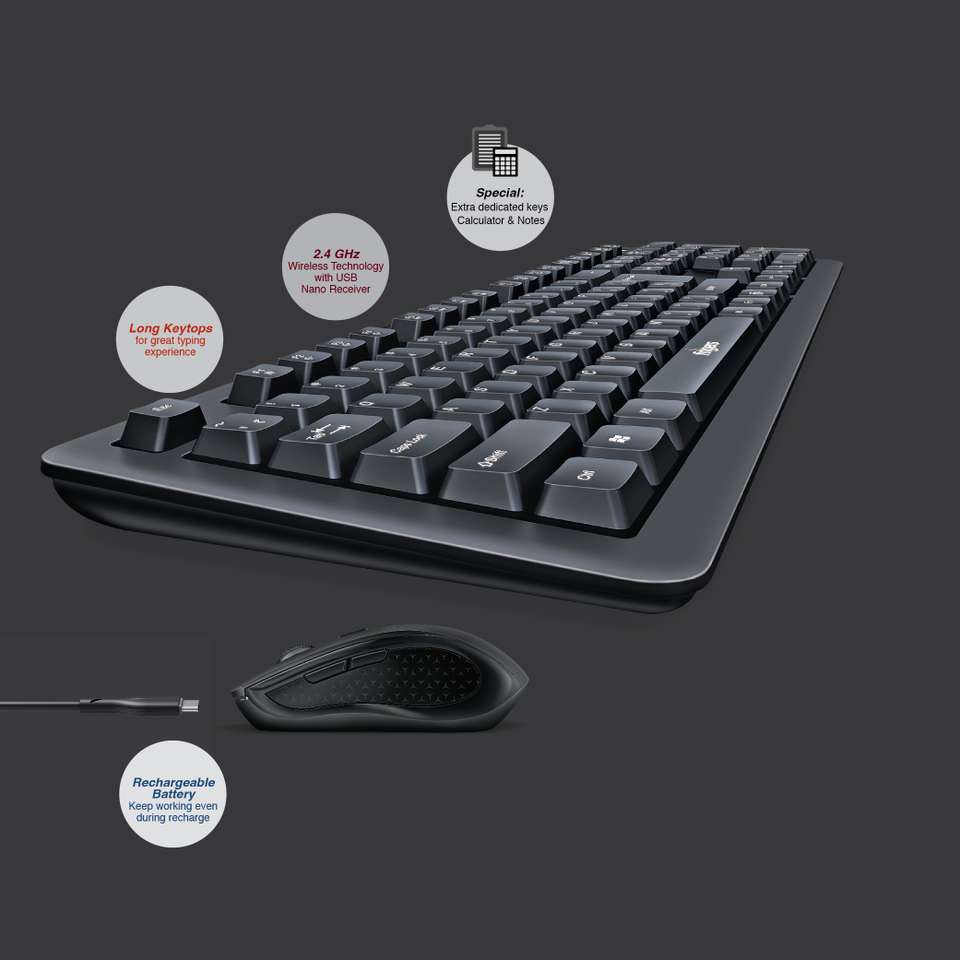FINGERS Duo-Recharge Combo With Mouse Wireless Standard Desktop ...