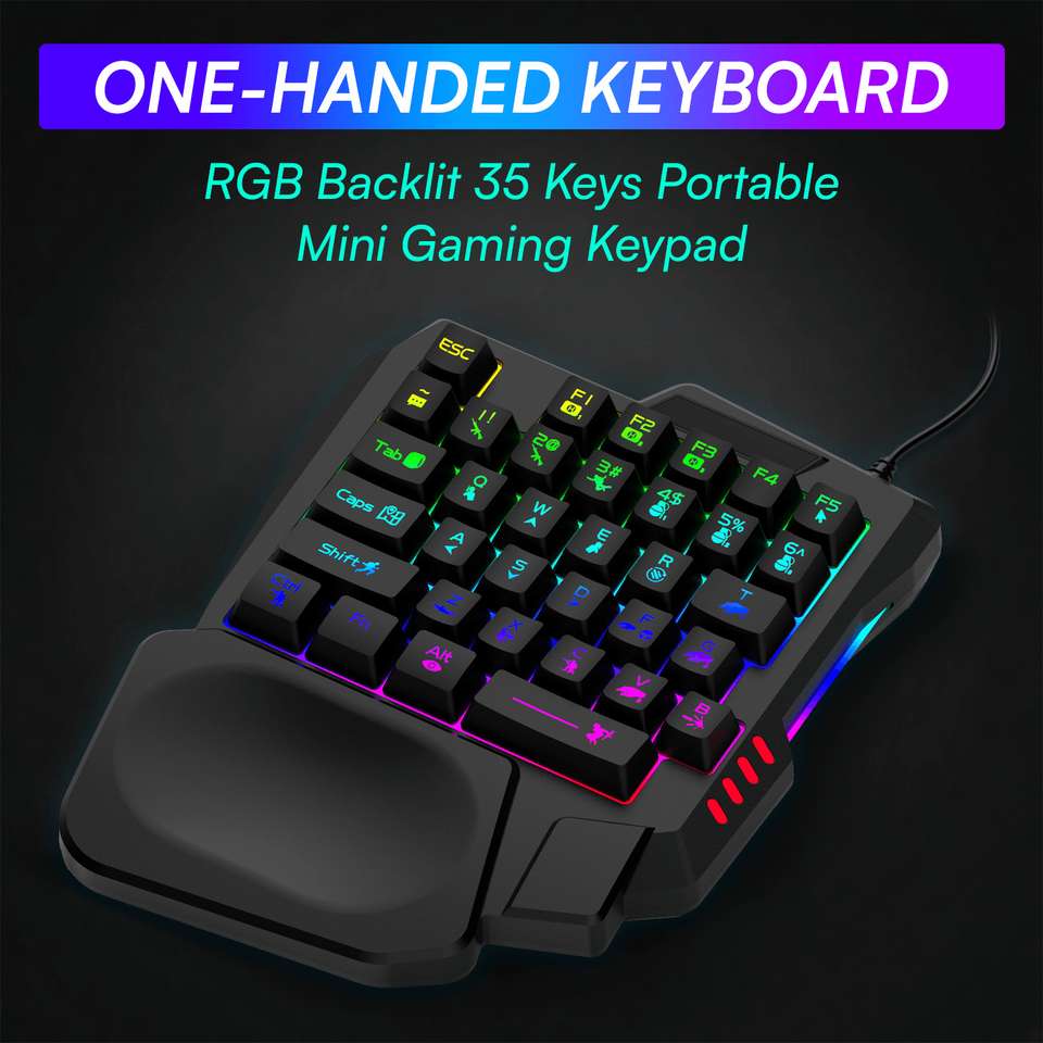 xavion One Handed RGB Backlite 35Keys Wired USB Handheld Gaming ...