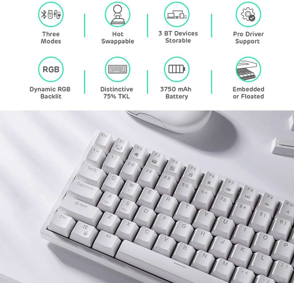 RK ROYAL KLUDGE RK84 Wireless Bluetooth, Wireless Laptop-size Gaming ...