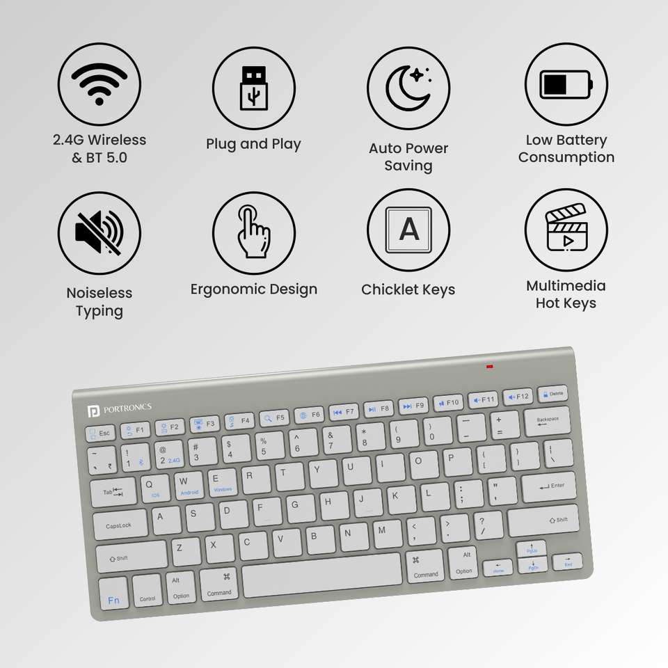 Portronics POR 1842 Wireless Standard Multi-device Keyboard Compatible ...