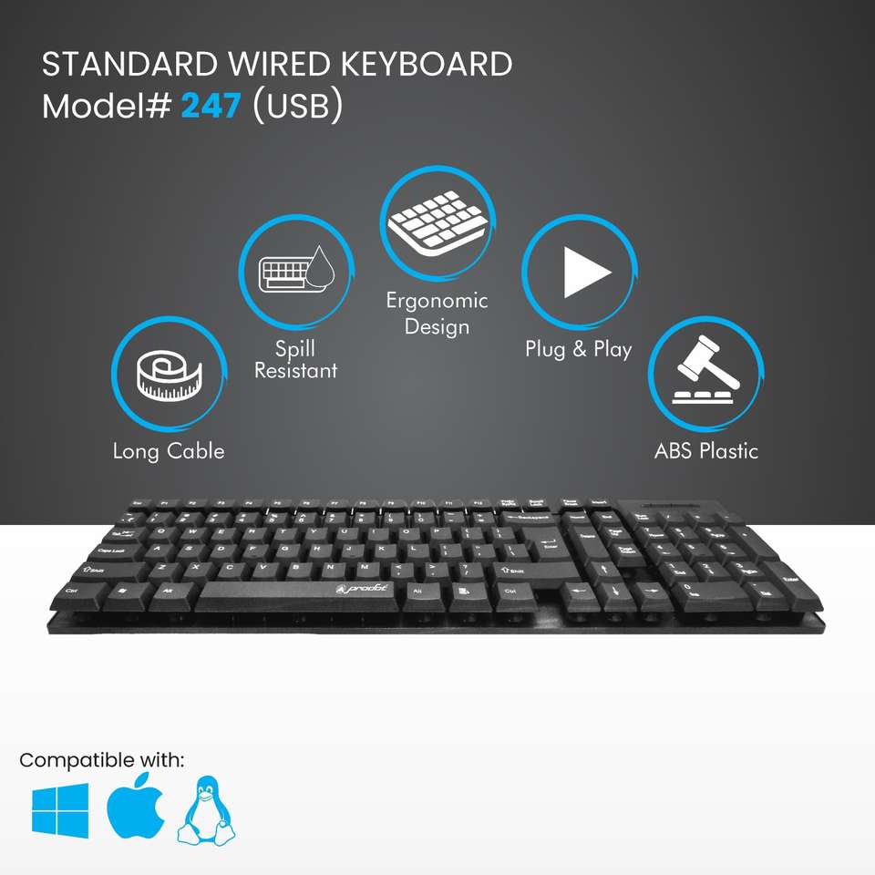 PRODOT QWERTY Keyboard with Low Profile Keys for Windows, Mac, PC ...