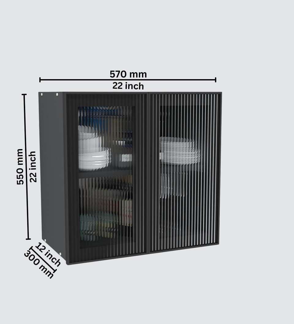 SPECIALITY PANELS Black Prof 2 Door Fluted Glass handless Shutter Free ...