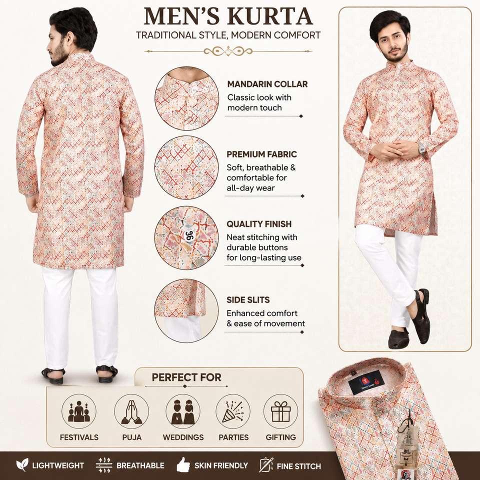 GRATITUDE ROCK Men Printed Straight Kurta - Buy GRATITUDE ROCK Men ...