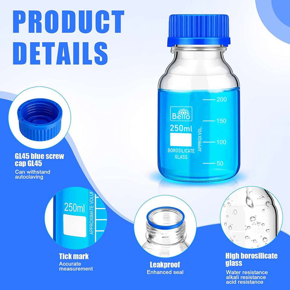 Bello Borosilicate reagent bottle 25ml, 100ml & 250ml with Blue Screw ...