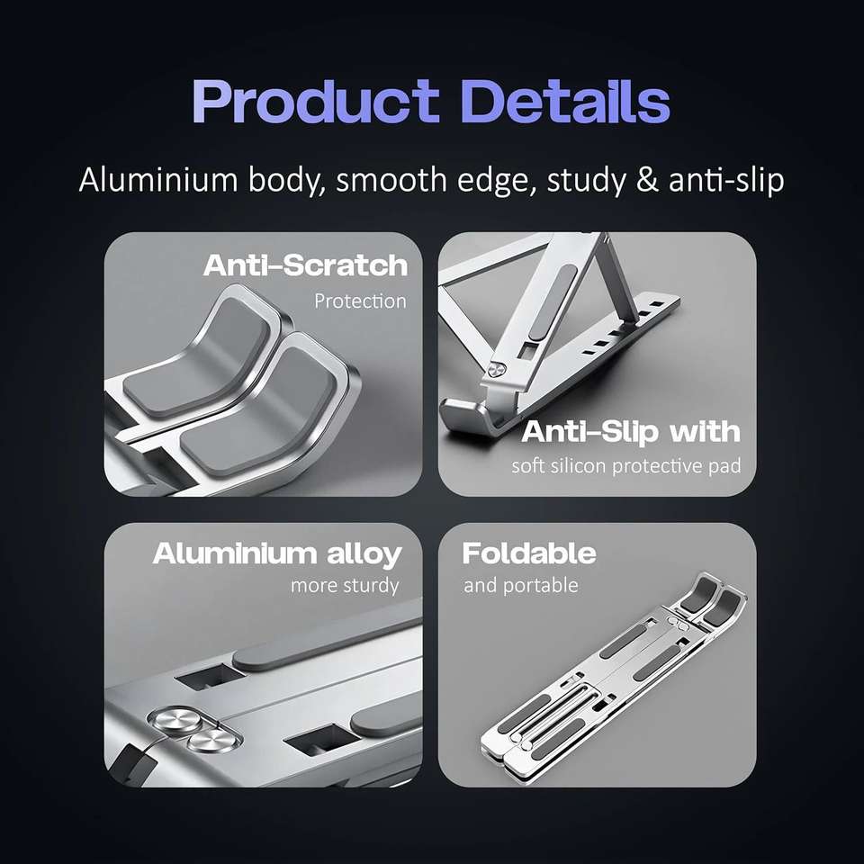 Frodiox Aluminum 6 Adjustable Foldable Portable Laptop Stand Desktop ...