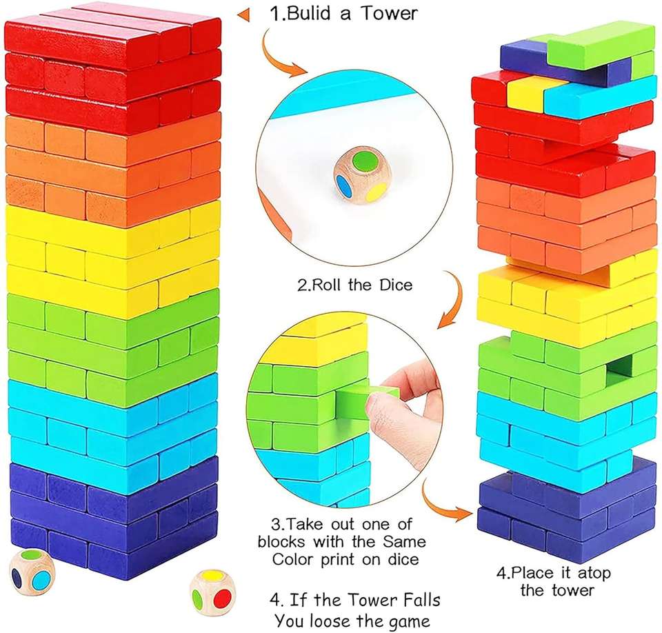Seboncare Colorful Wooden Stacking Tower Stacking Block Game Set for ...