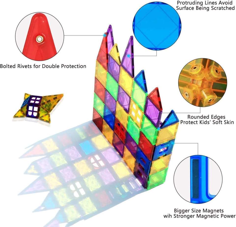 Gomzy Magnetic Tiles Building Blocks Set 26 PCS Colorful 3D Magnet Toys ...