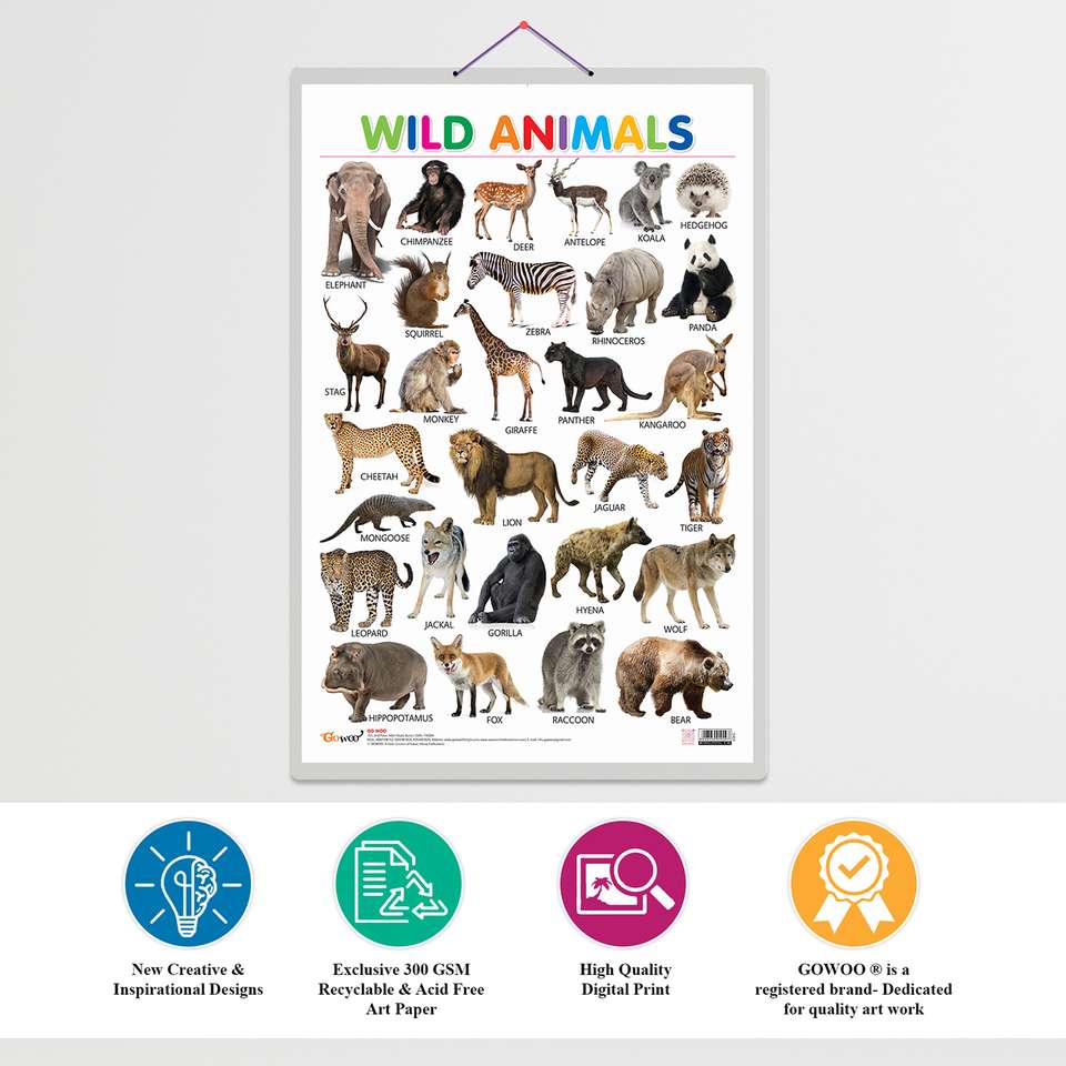 GO WOO Wild Animals Educational chart with Big font and Dust resistant ...