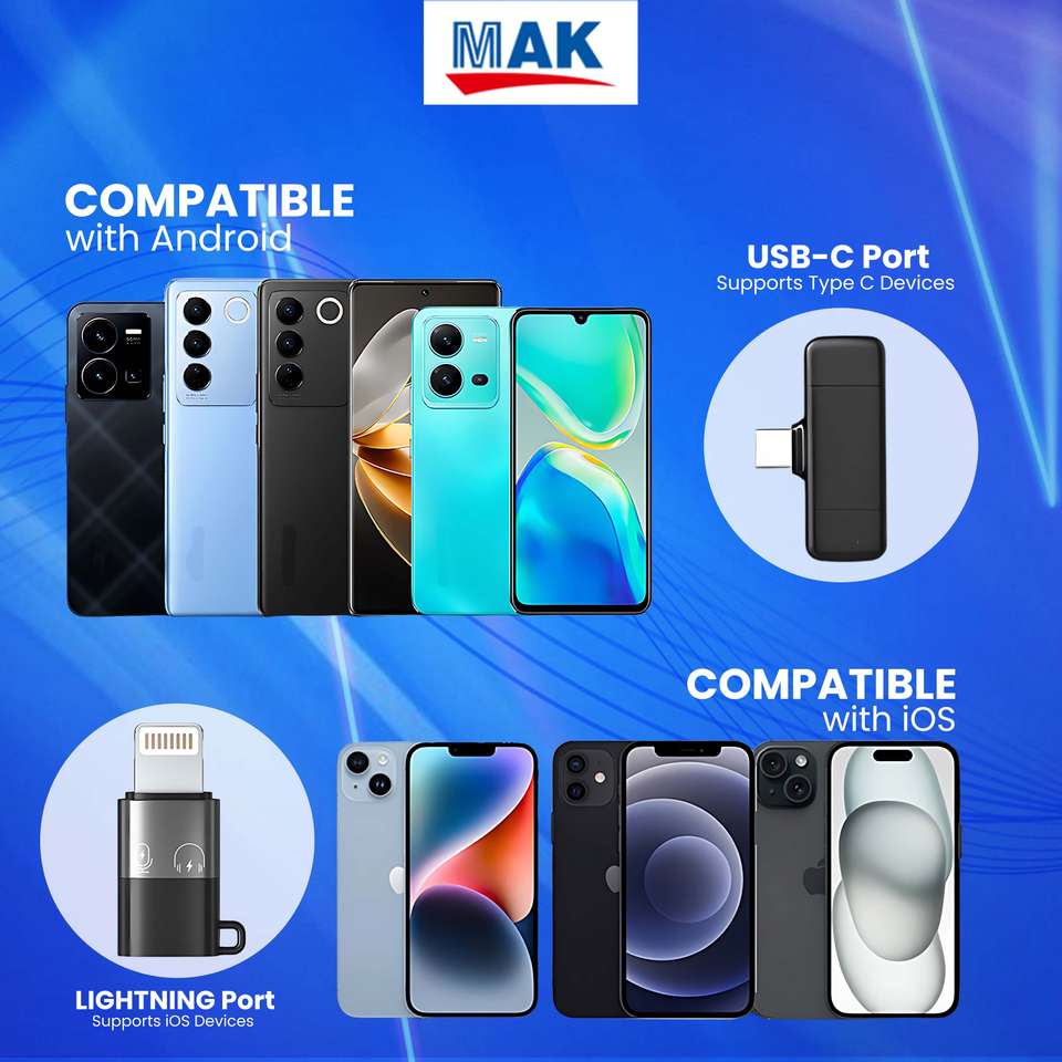 MAK Professional Dual Wireless Mic with ANC & Display Case for YouTube ...