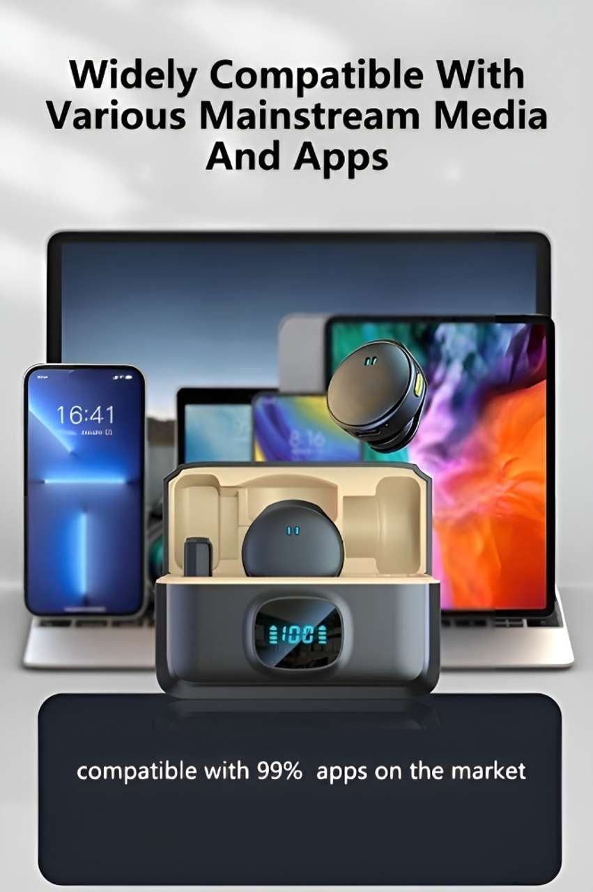 BASS BLING Dual Wireless Lavalier Microphone, LED Display Charging Case ...