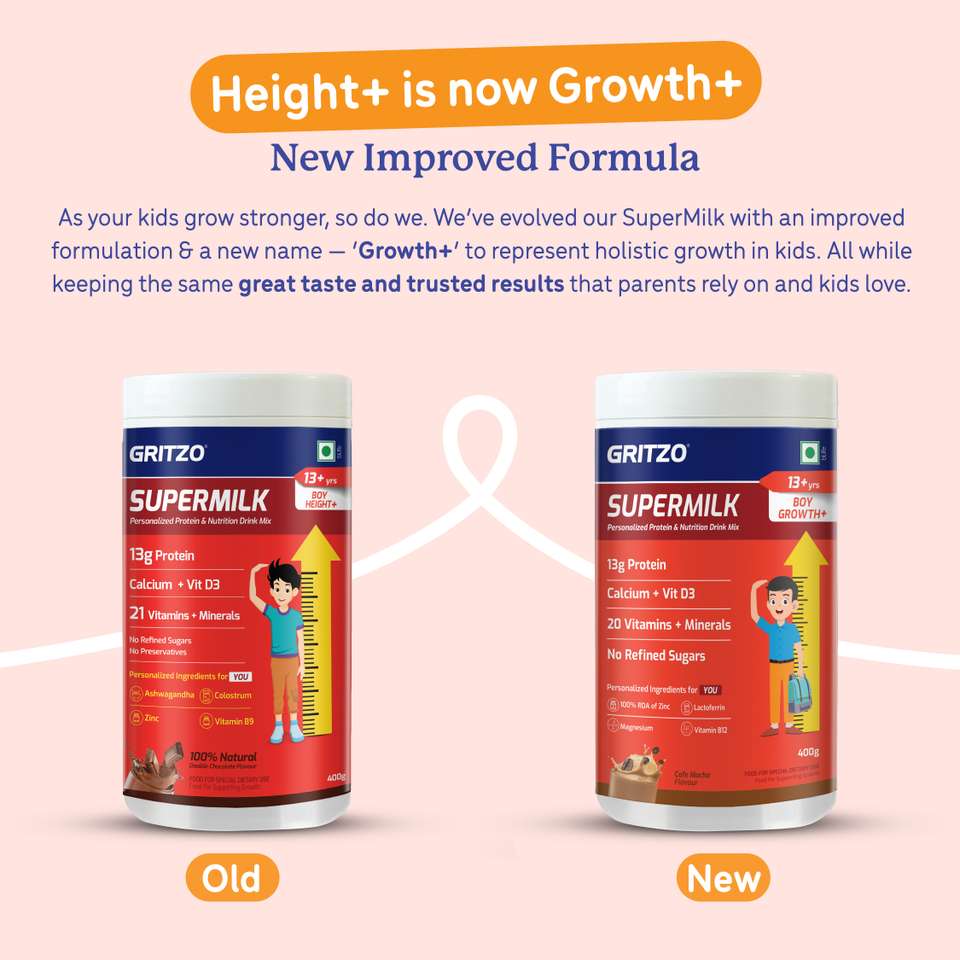 Gritzo SuperMilk Growth+ (Formerly Height+) (13+y Boys), 13g Protein ...