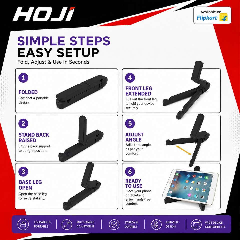 HOJI Foldable Tablet Stand for Desk, Adjustable Portable Tablet Holder ...