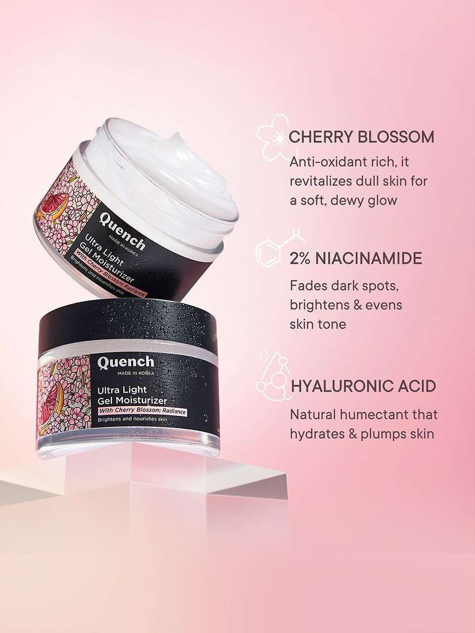 Quench Ultra Light Gel Moisturizer with 2% Niacinamide | Brightens Skin ...