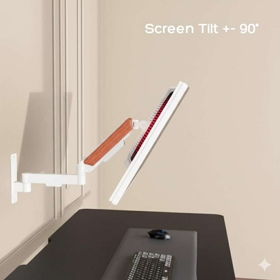 FLOWLYF White Wall Mount Monitor Arm, Wooden Texture, Fits 17–32 ...