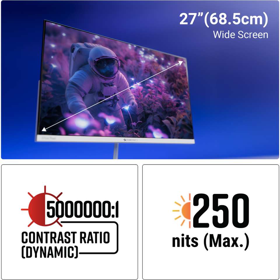 ZEBRONICS 68.58 cm (27 inch) Full HD VA Panel Monitor (A27FHD LED, 250 ...