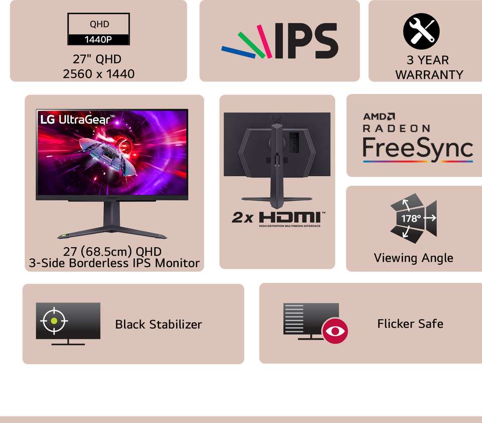 LG UltraGear 68.58 cm (27 inch) Quad HD IPS Panel with HDR10, AMD Free ...