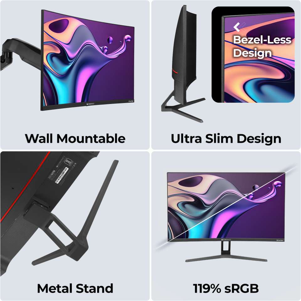 ZEBRONICS 68.58 cm (27 inch) Curved Full HD VA Panel with HDR10, DP ...
