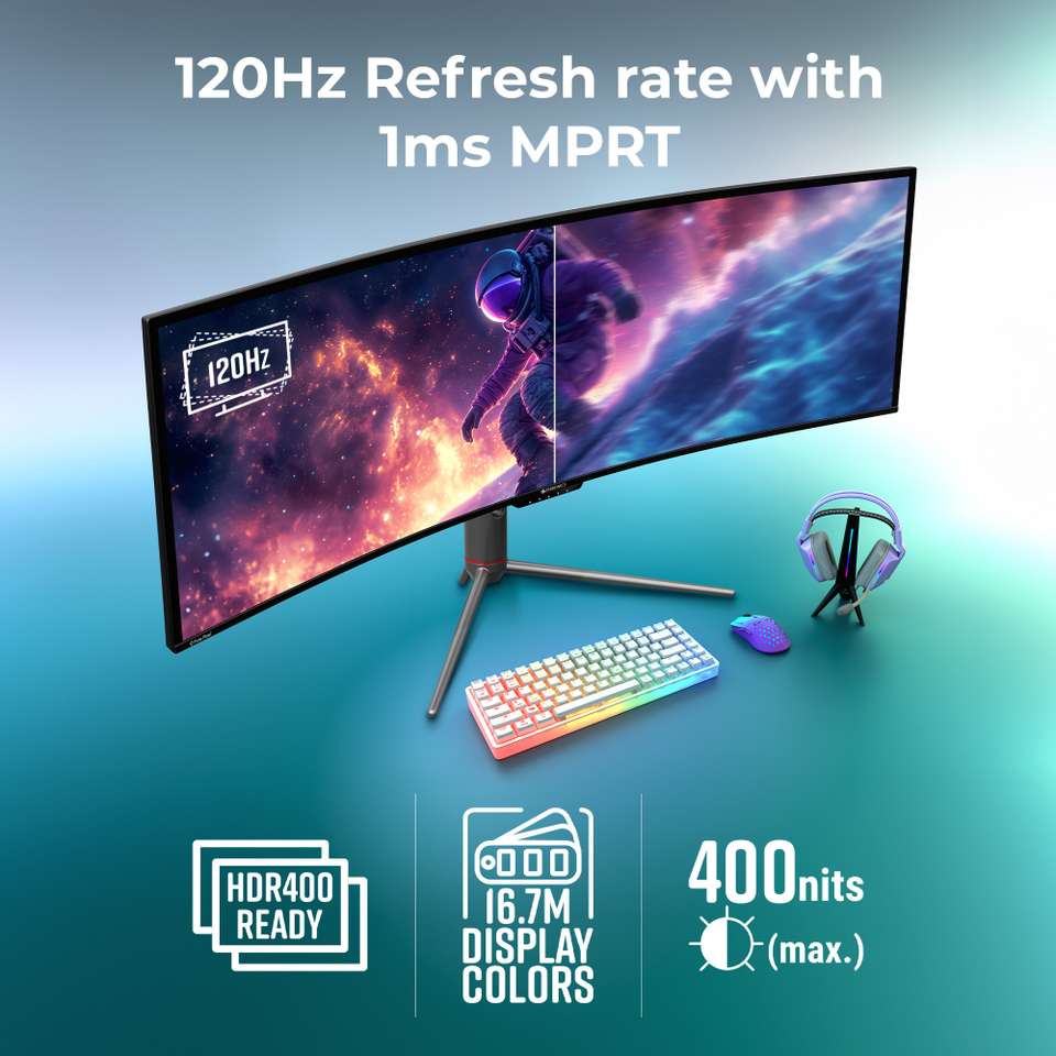 ZEBRONICS 124.46 cm (49 inch) Curved DQHD VA Panel with 1800R Curvature ...