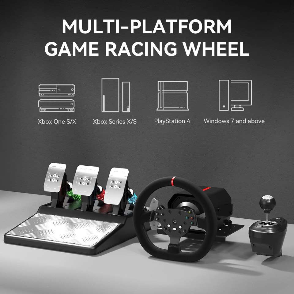 PXN V10 Force Feedback Racing Steering Wheel With Clutch Pedal and Gear ...