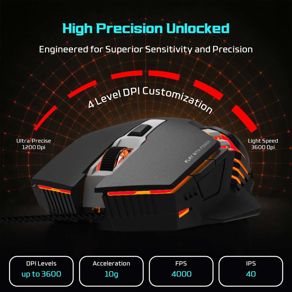 EVOFOX Spectre Wired Ambidextrous Optical Gaming Mouse 3600 DPI Gaming ...