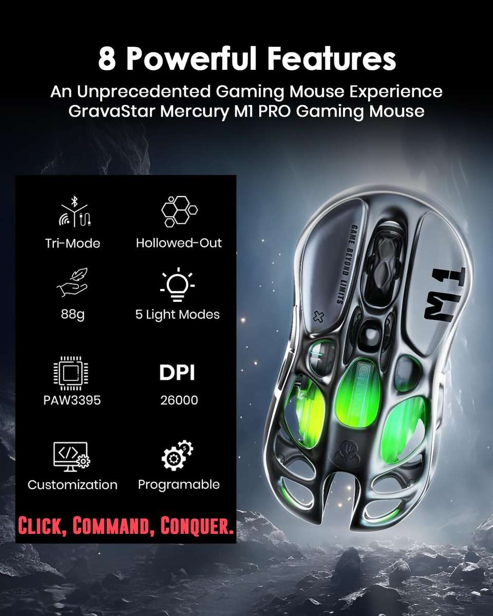 GravaStar M1 Ambidextrous Optical Gaming Mouse With Bluetooth ...