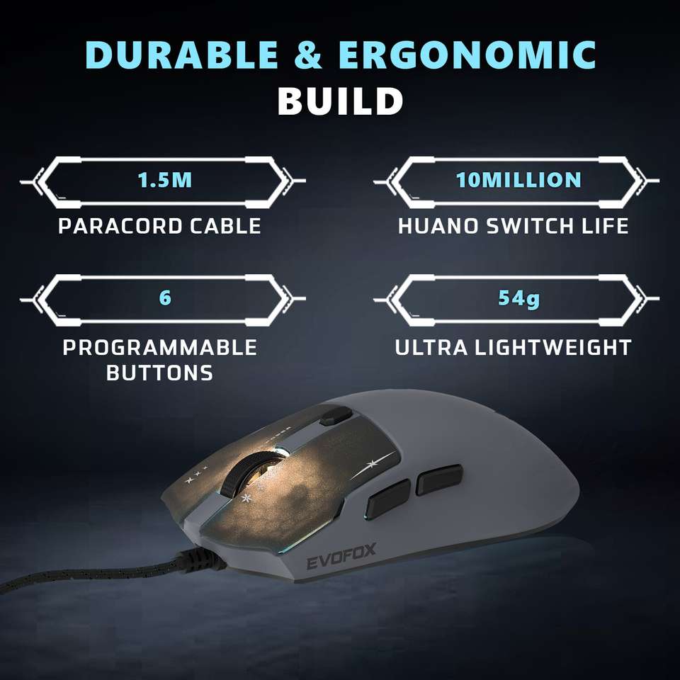 EVOFOX Ghost Air Programmable Gaming Mouse with Pixart Sensor, RGB and ...