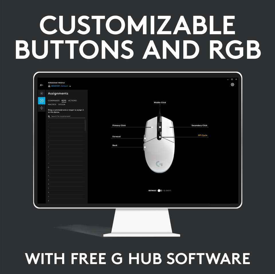 Logitech G102 Wired Ambidextrous Optical Gaming Mouse Light Sync / Adj ...
