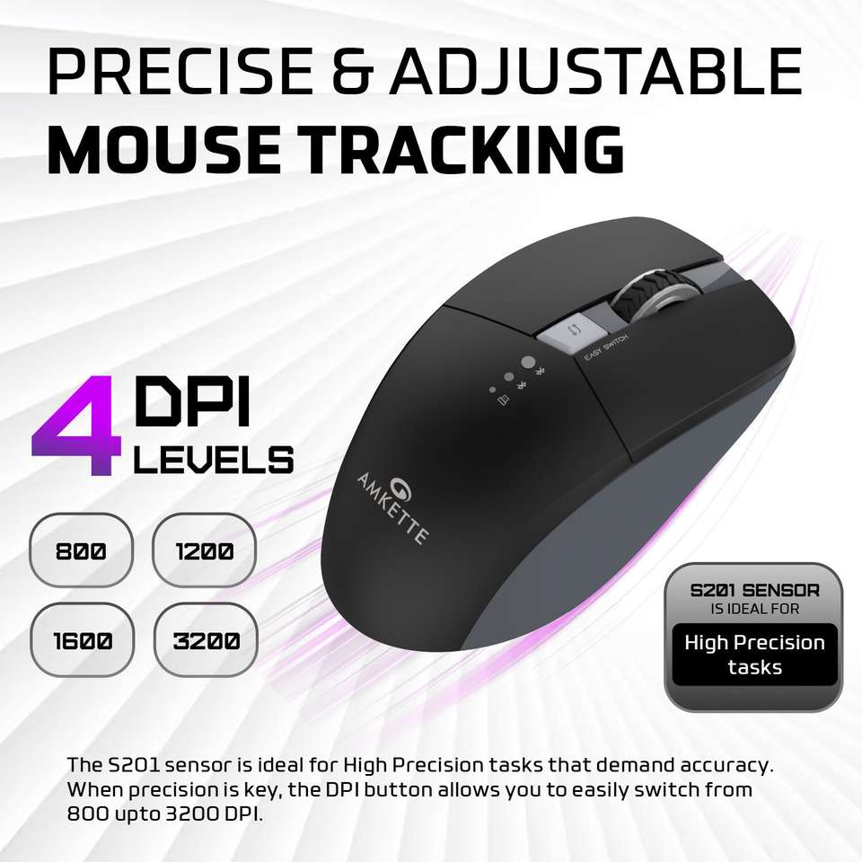 AMKETTE Hush Pro Epic M Ambidextrous Optical Mouse Rechargeable Multi ...