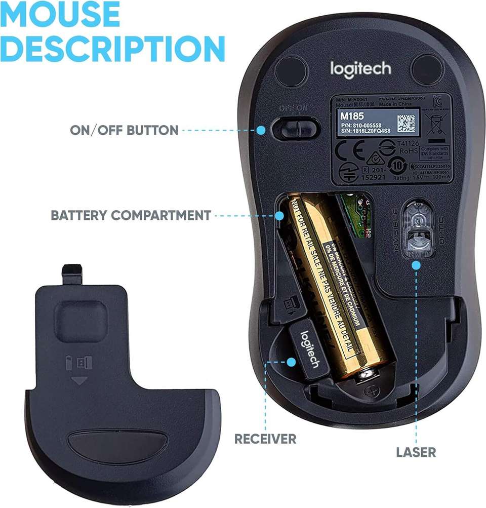 Logitech M185 Wireless Ambidextrous Hybrid Gaming Mouse - Logitech ...