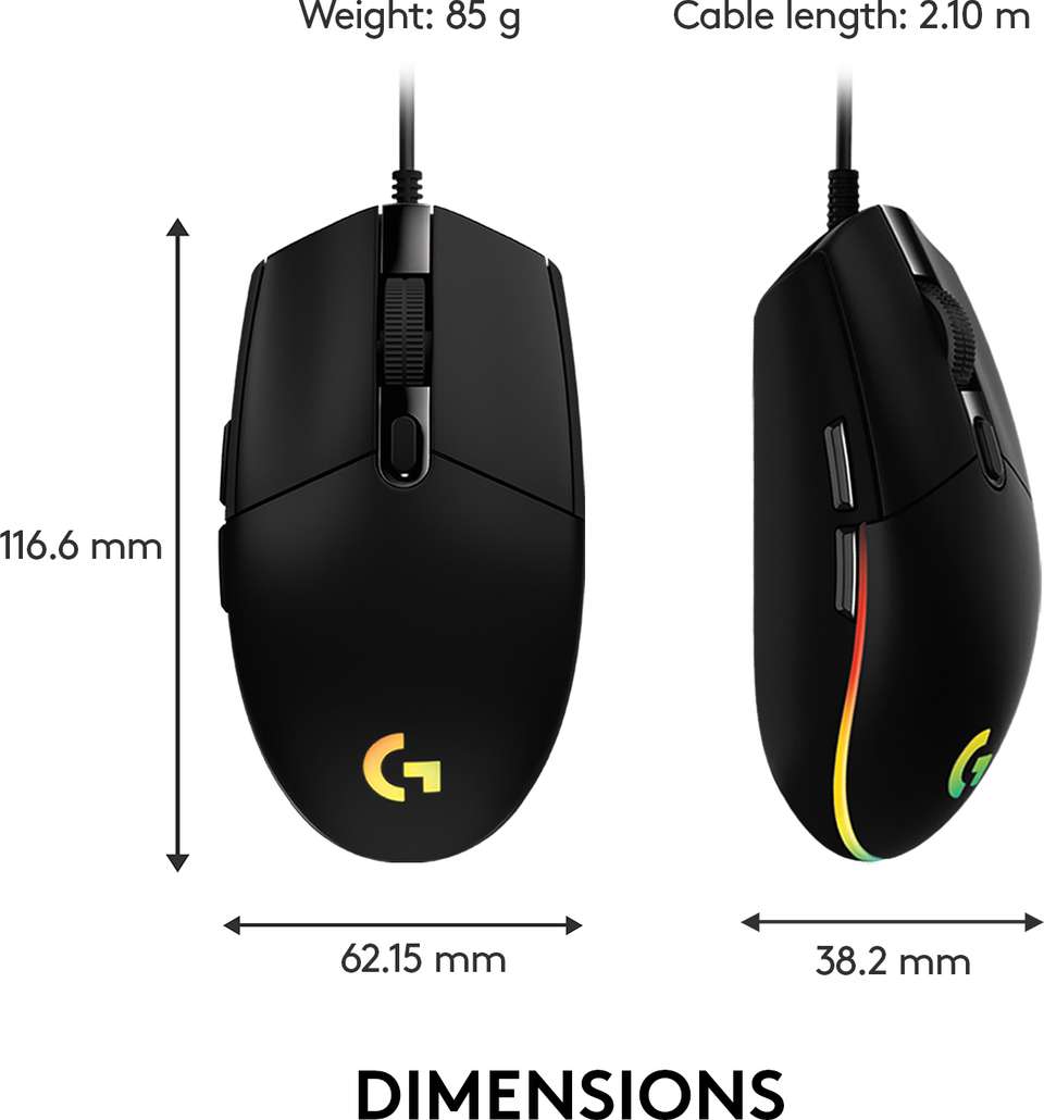 Logitech G102 Wired Ambidextrous Optical Gaming Mouse Light Sync / Adj ...