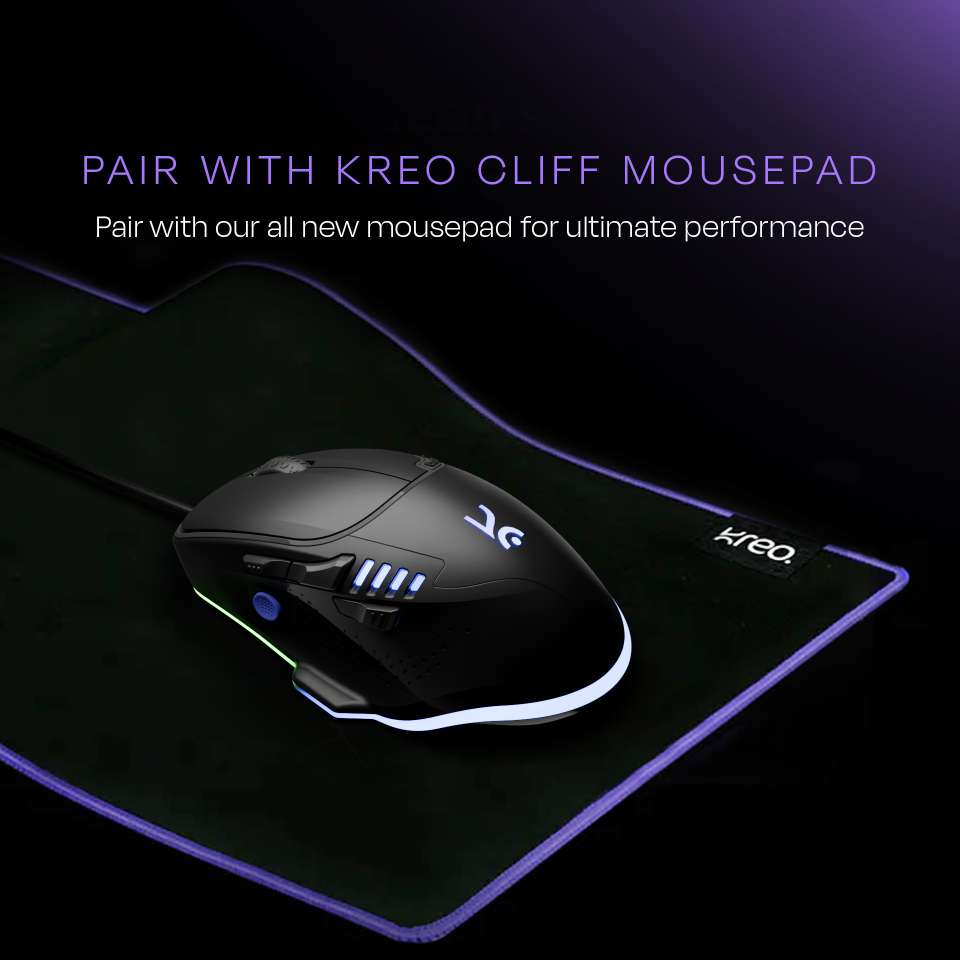 Kreo Hawk Wired Ambidextrous Optical Gaming Mouse Pixart Sensor, RGB ...