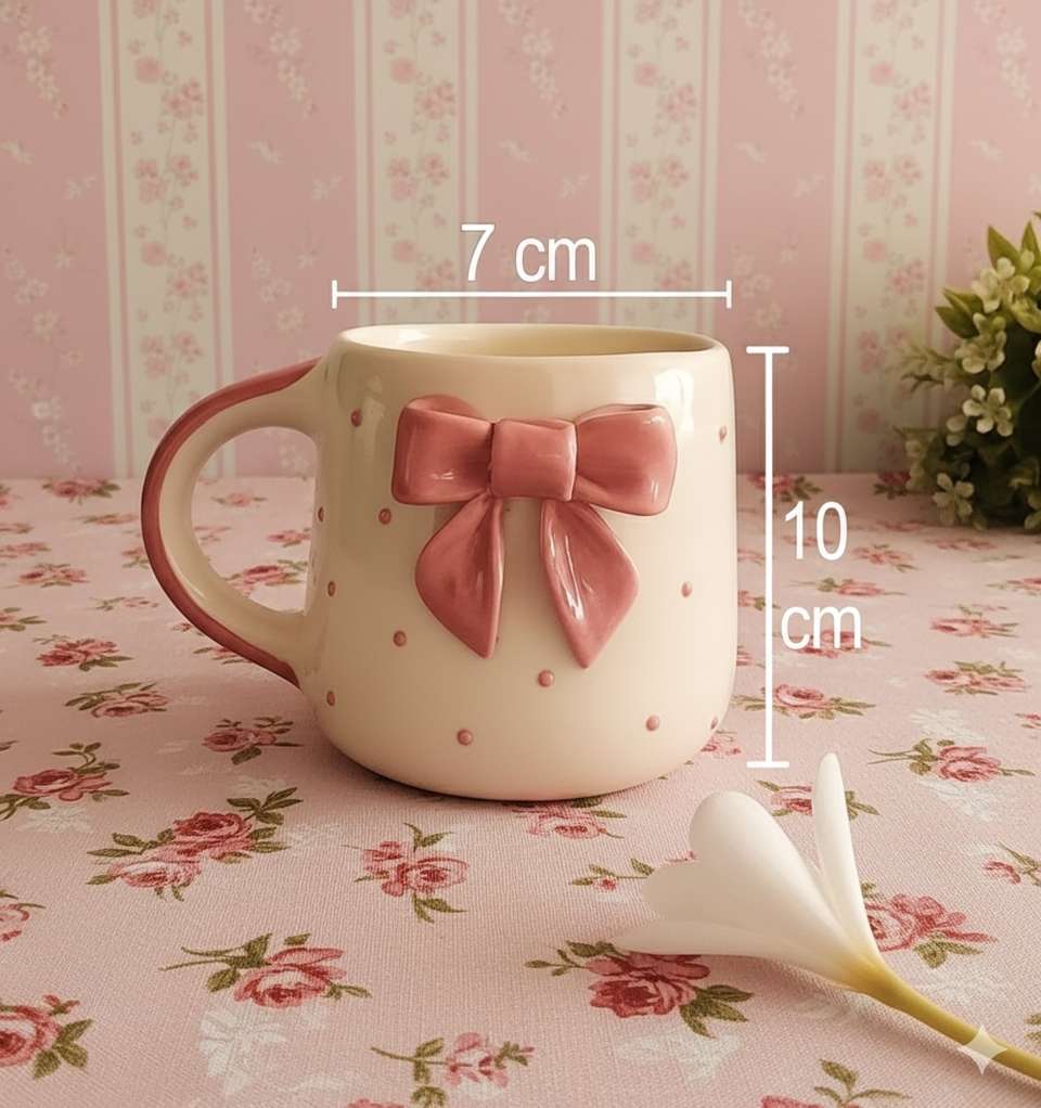 ABC Cute Ceramic Coffee with 3D Bow Design | Premium Gift for Tea ...