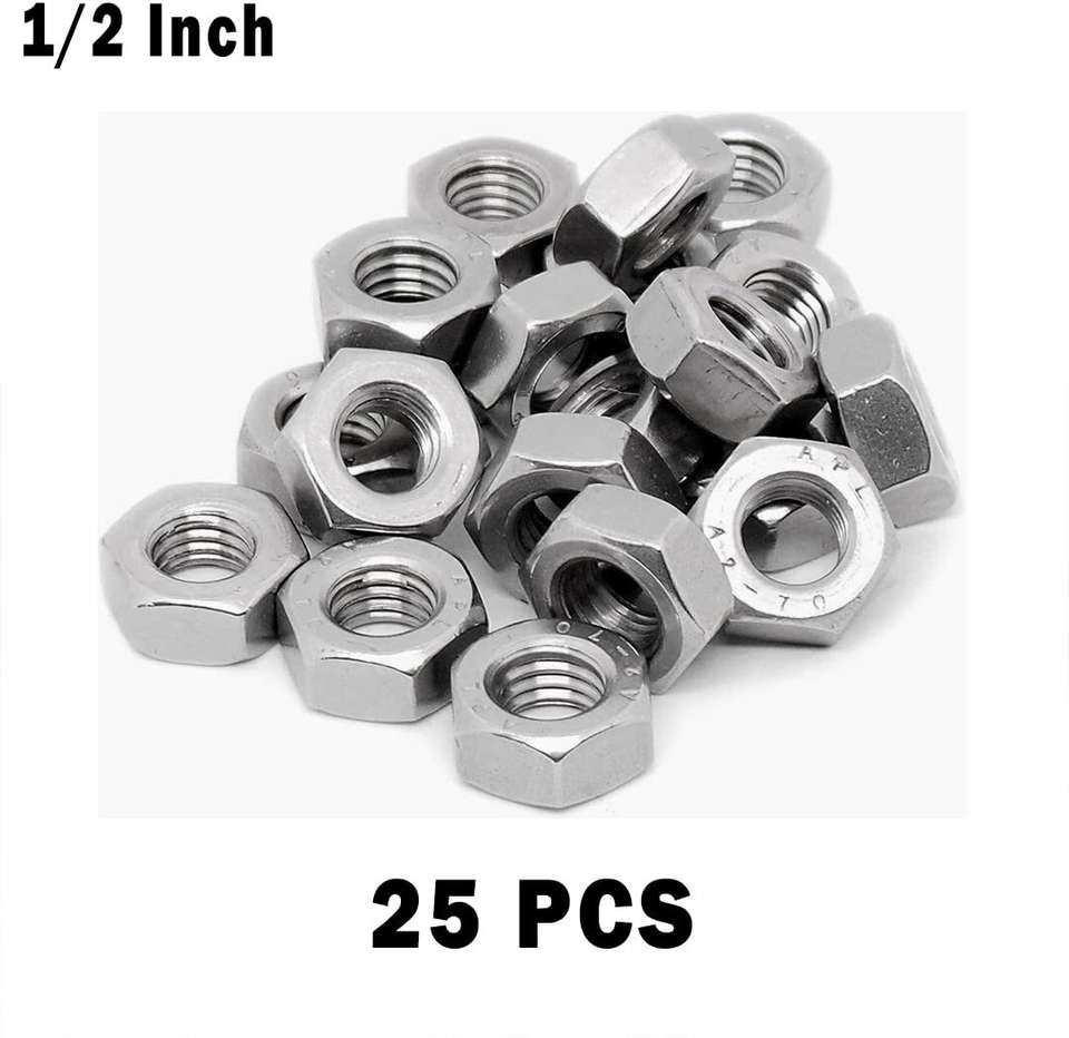 Implemental Nut & Bolt Set GI Hex Nut Industrial Use (12mm Pack of 25 ...