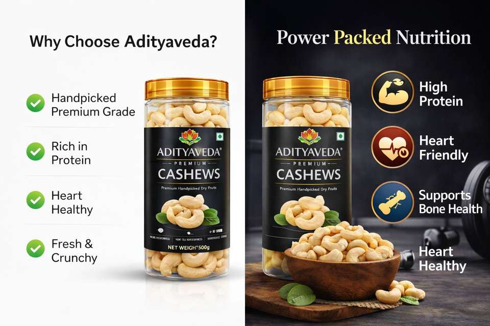 Adityaveda Premium Whole Cashew Nuts 500g Jar | Crunchy & Fresh Dry ...