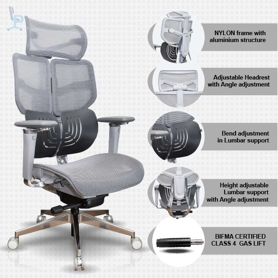 PRISCA PRISCA® VEYRON PREMIUM ERGONOMIC HB GREY Mesh Office Adjustable ...