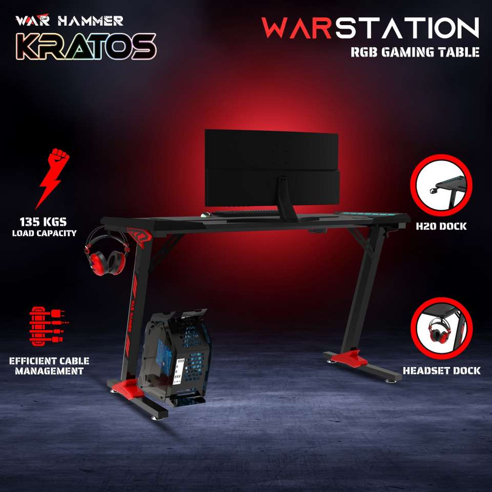 War Hammer Kratos RGB Gaming Desk with Controller, Carbon Fiber,for PC ...