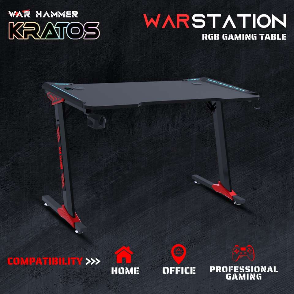 War Hammer Kratos RGB Gaming Desk with Controller, Carbon Fiber,for PC ...