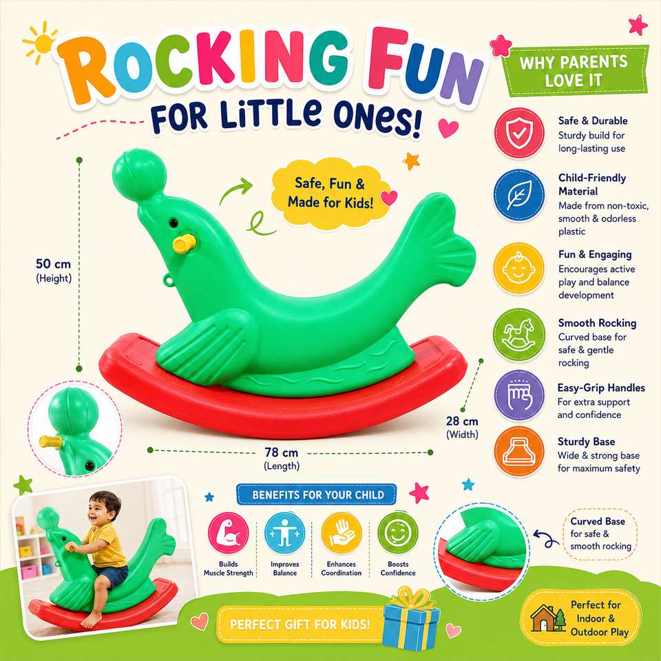 TOGGLE PLAY Ride-On Fish Rocker for Kids | Indoor & Outdoor Rocking Toy ...