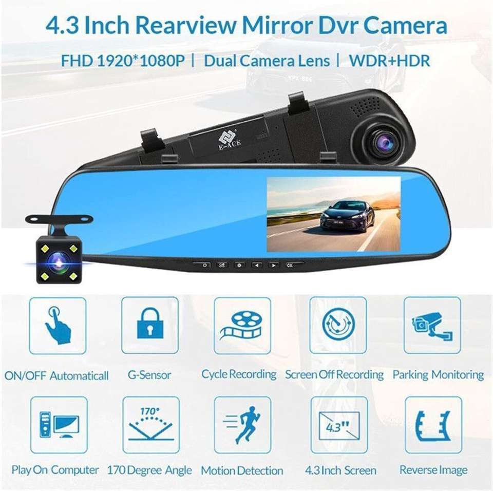MOTOROYS Universal For Car Dual Lens Dvr Dash Camera 4.3inch For Free ...