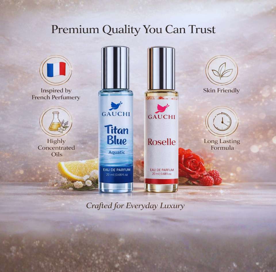 Buy Gauchi Titan Blue & Roselle Perfume Combo 20ml x2 Long Lasting Eau ...