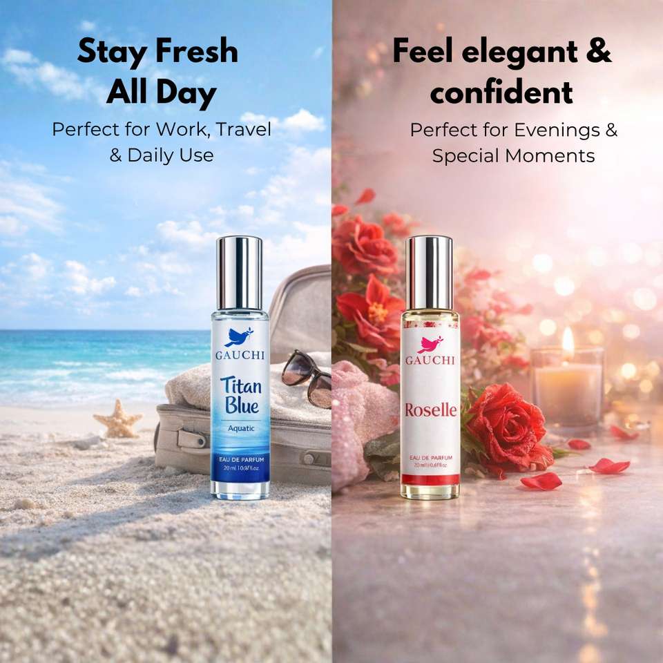 Buy Gauchi Titan Blue & Roselle Perfume Combo 20ml x2 Long Lasting Eau ...