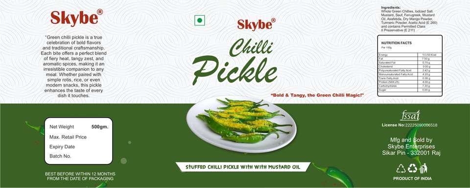 SKYBE Natural Green Chilli Pickle | Fresh & Flavorful Green Chilli ...