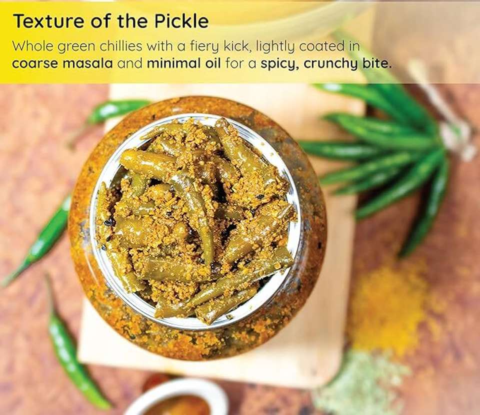 SKYBE Haritél Green Chilli Pickle 500g Elegant Green Flavor Note Green ...